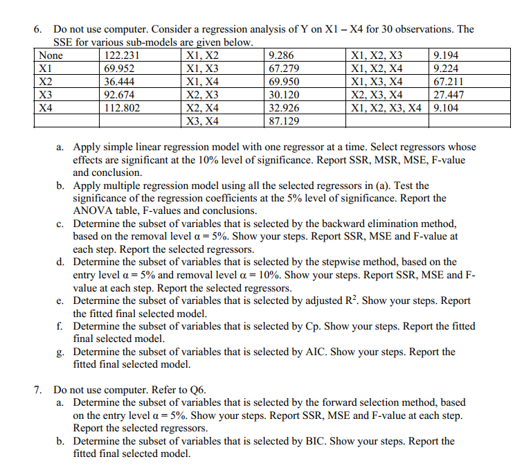 Solved Do not use computer. Consider a regression analysis | Chegg.com