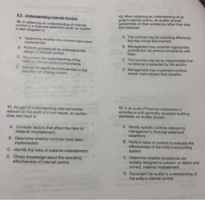 Solved 12. When obtaining an understanding of an entity's | Chegg.com