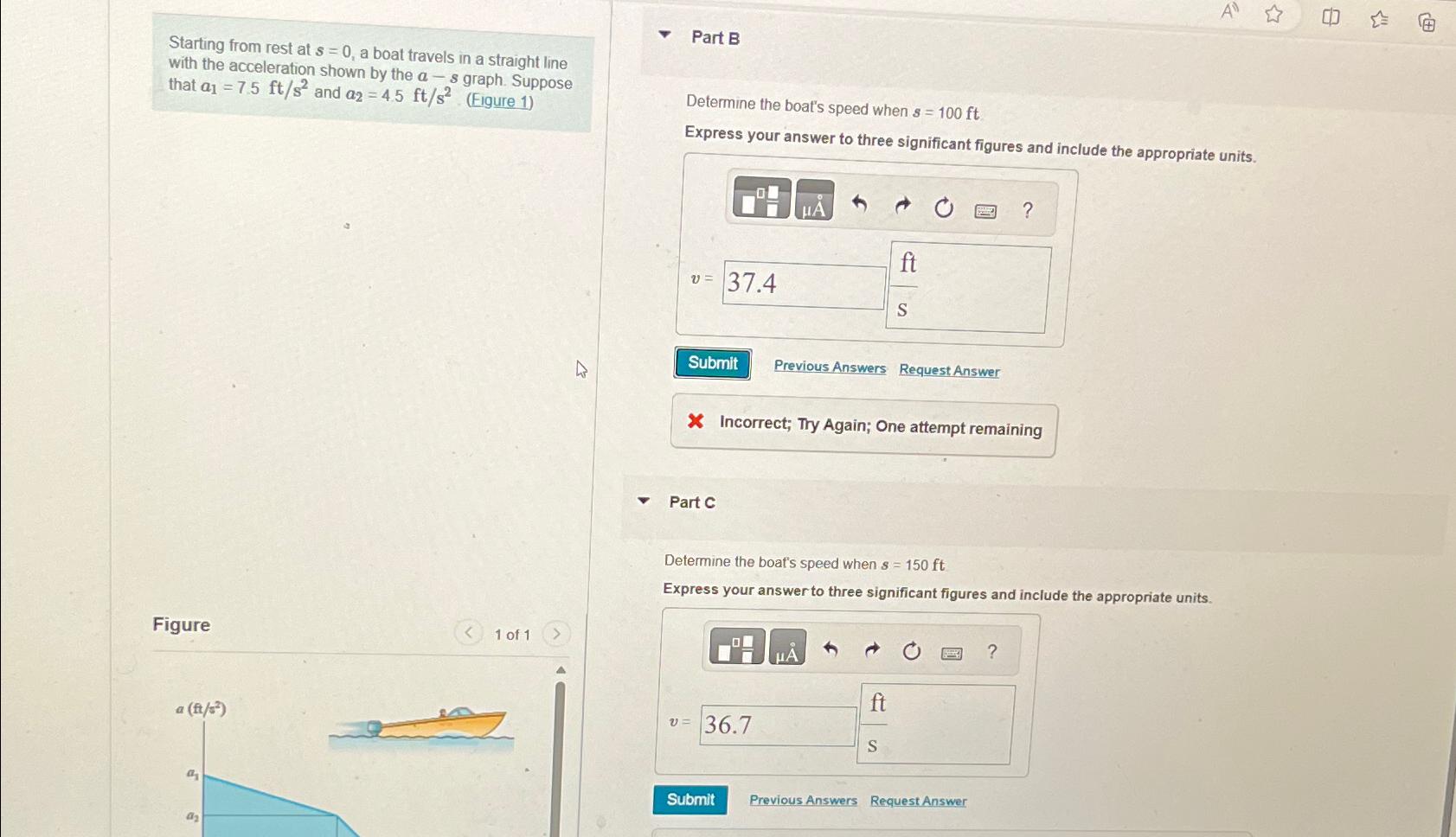 Solved Starting from rest at s=0, ﻿a boat travels in a | Chegg.com