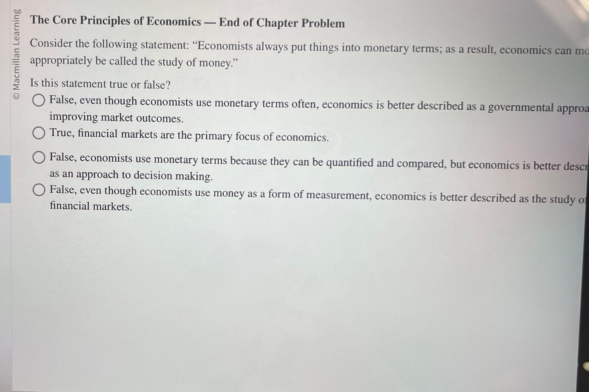 Solved The Core Principles of Economics - ﻿End of Chapter | Chegg.com