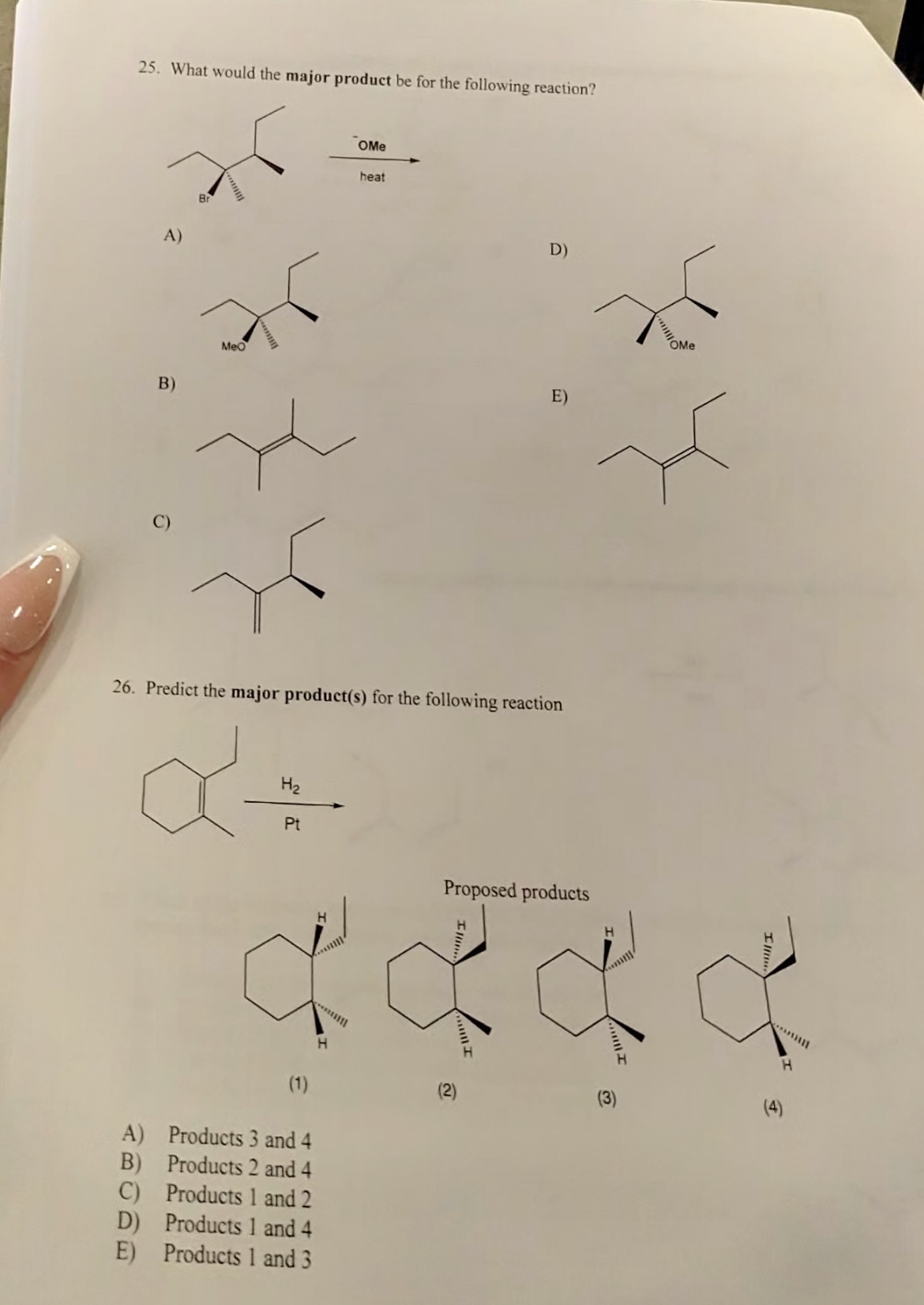 Solved What would the major product be for the following | Chegg.com