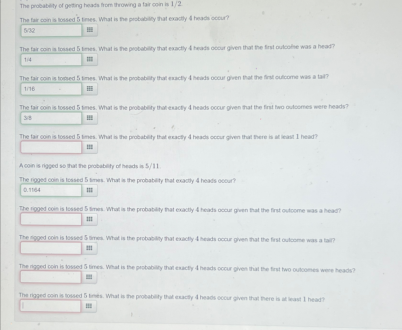 Solved The probability of getting heads from throwing a fair | Chegg.com