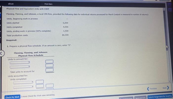 Solved Physical Flow and Fquivalent Units with EWIP Flemeng, | Chegg.com