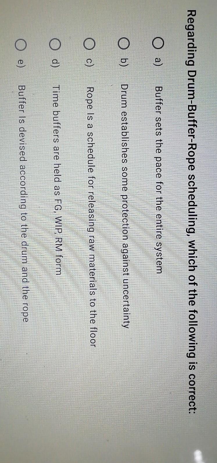 Solved Regarding Drum-Buffer-Rope scheduling, which of the | Chegg.com
