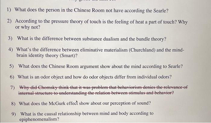 1) What does the person in the Chinese Room not have | Chegg.com