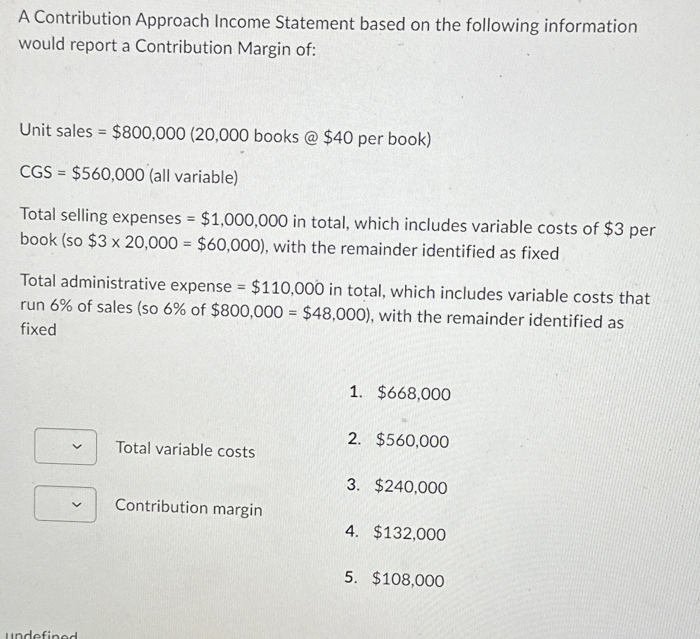 Solved A Contribution Approach Income Statement based on the | Chegg.com