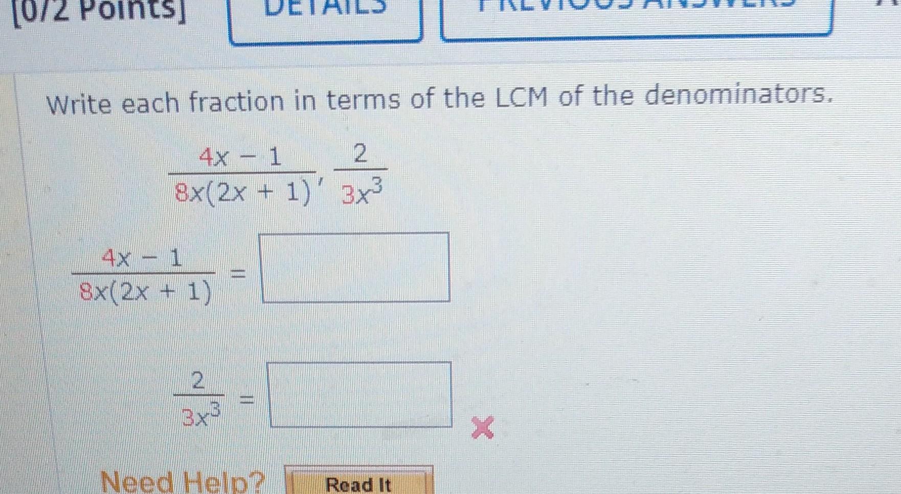Solved Write each fraction in terms of the LCM of the | Chegg.com
