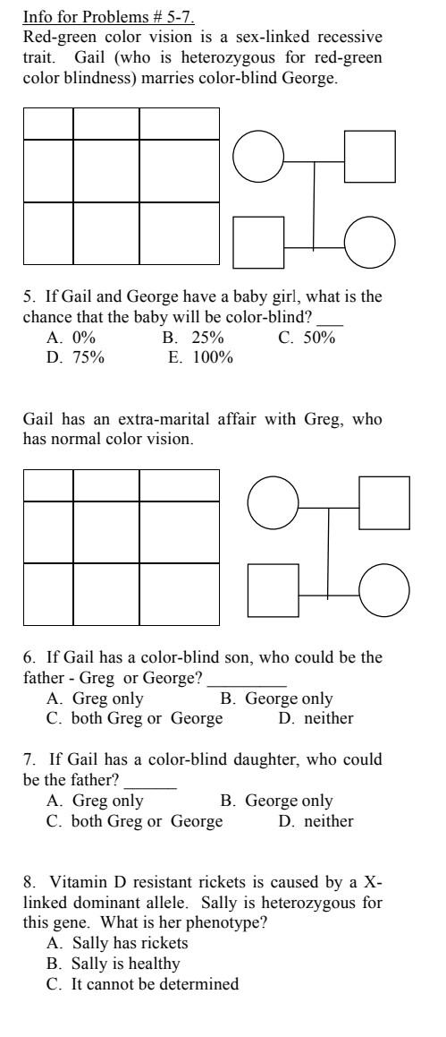 Solved Info for Problems # 5-7. Red-green color vision is a | Chegg.com