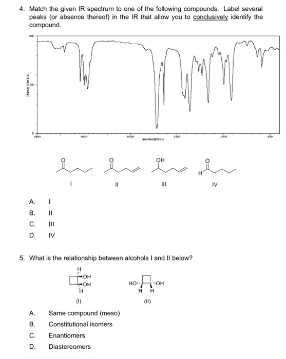 Solved 4. Match the given IR spectrum to one of the | Chegg.com