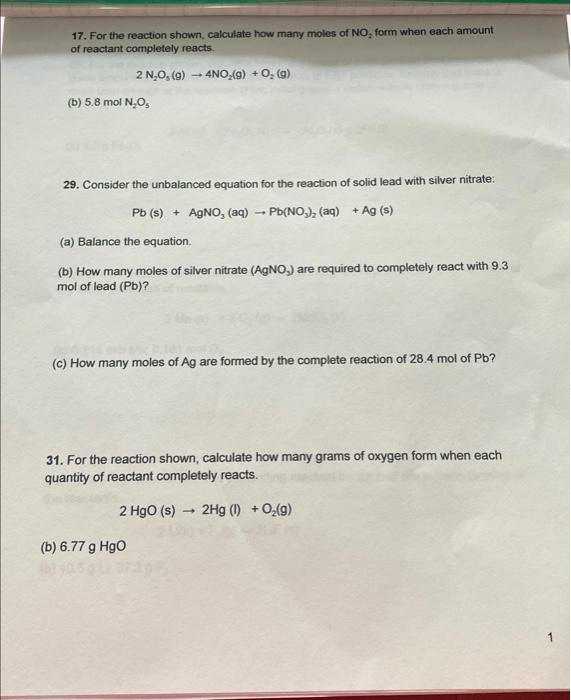Solved 17. For the reaction shown, calculate how many moles | Chegg.com