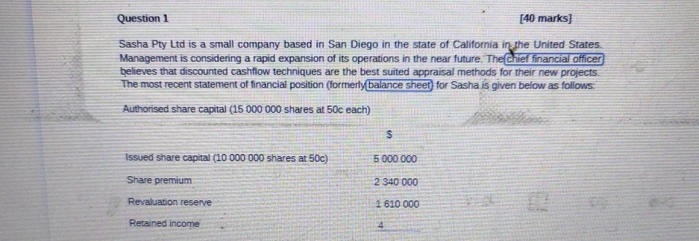 Solved Question 1[40 ﻿marks]Sasha Pty Ltd is a small company | Chegg.com