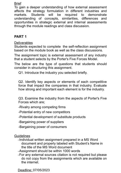 Solved PART 2 Deliverables Students expected to complete the | Chegg.com