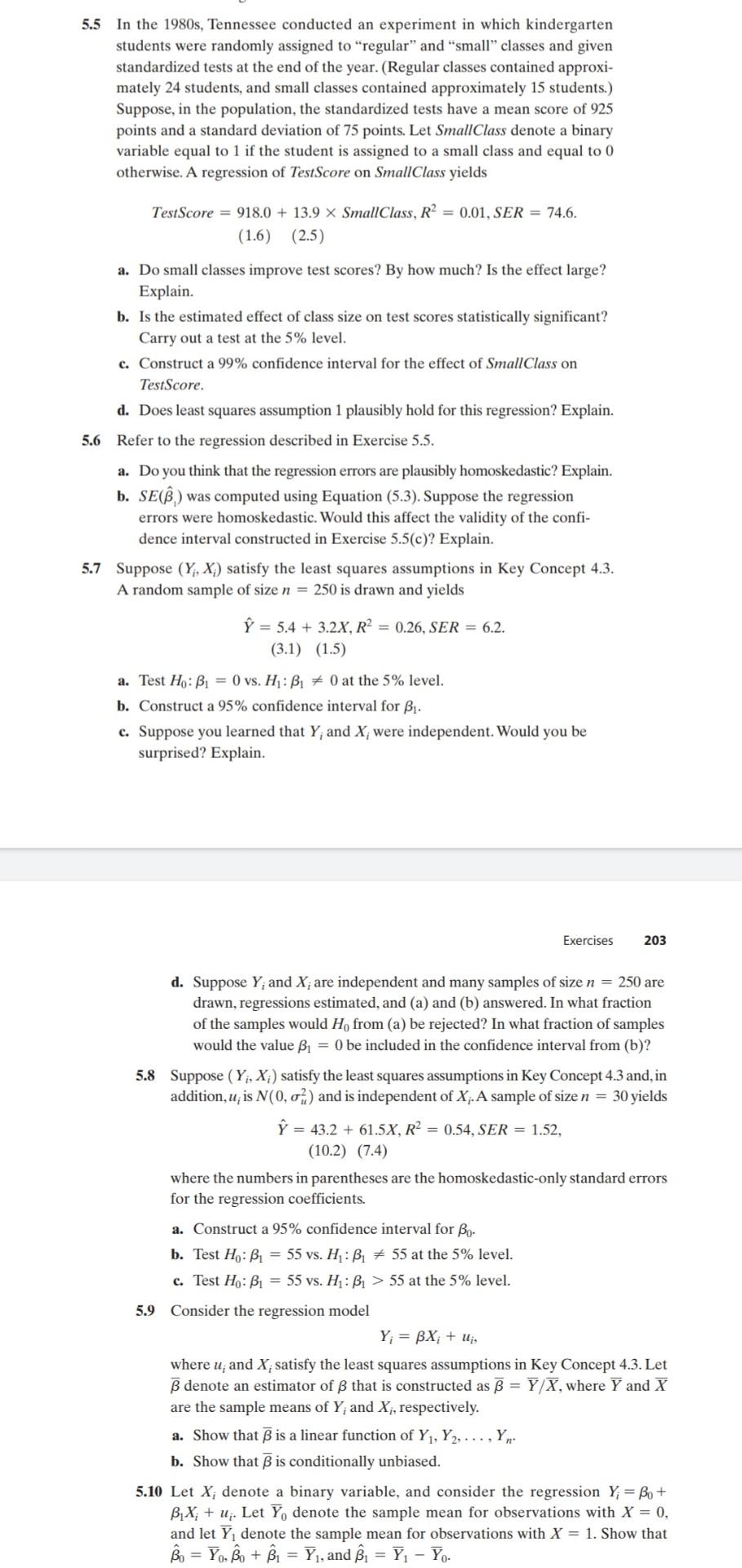 Solved 5.5 In the 1980s, Tennessee conducted an experiment | Chegg.com