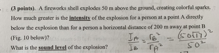 Solved (3 points). A fireworks shell explodes 50 m above the | Chegg.com