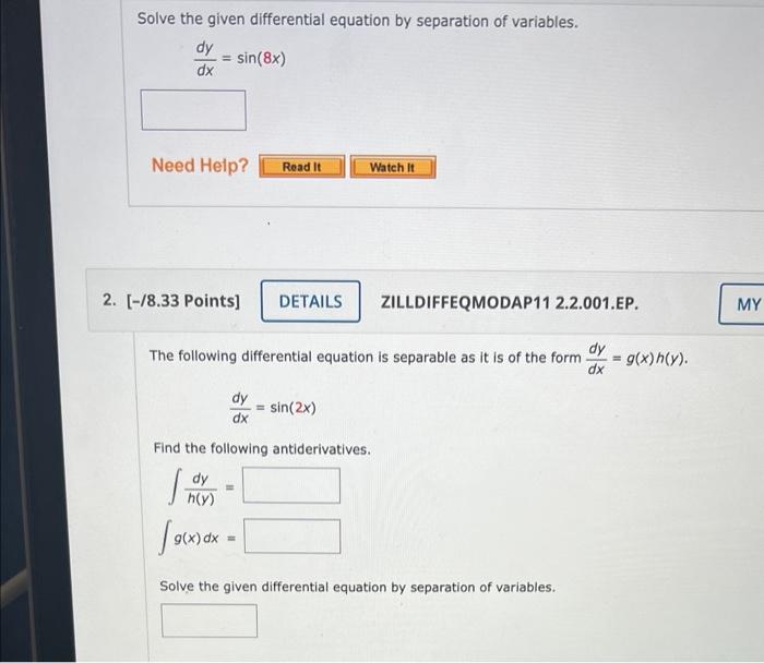 Solved Solve the given differential equation by separation | Chegg.com