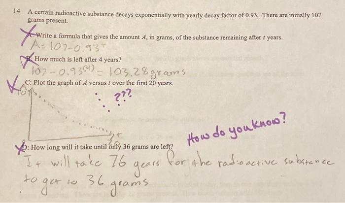 Solved 14. A certain radioactive substance decays | Chegg.com