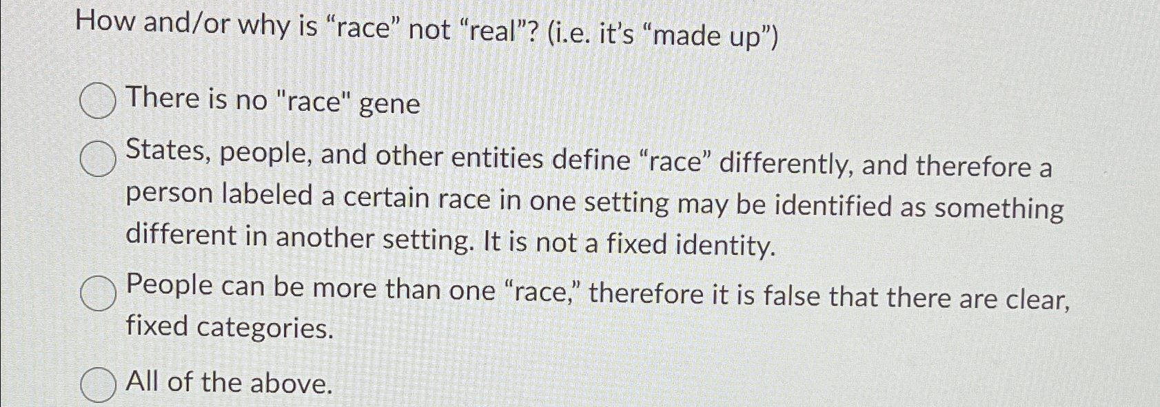 Solved How and/or why is "race" not "real"? (i.e. ﻿it's | Chegg.com