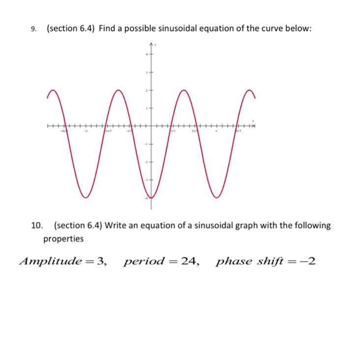 Solved 9 section 6 4 Find A Possible Sinusoidal Equation Chegg