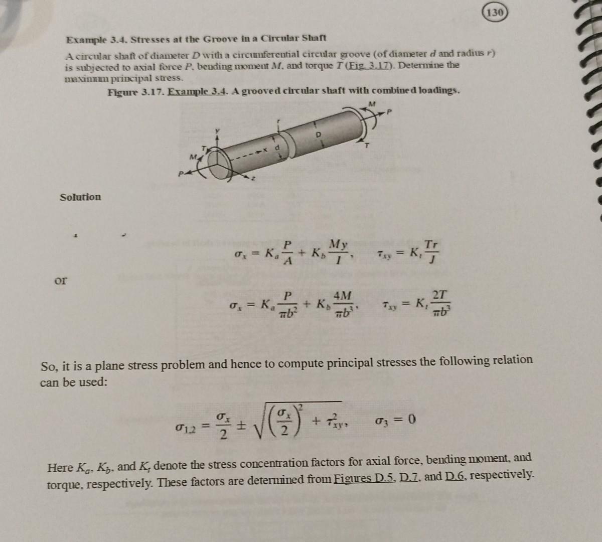 Solved Example 3.4. Stresses at the Groove in a Circular | Chegg.com
