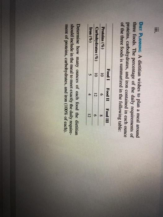 Solved DIET PLANNING A dietitian wishes to plan a meal | Chegg.com