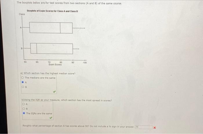 Solved The boxplots below are for test scores from two | Chegg.com
