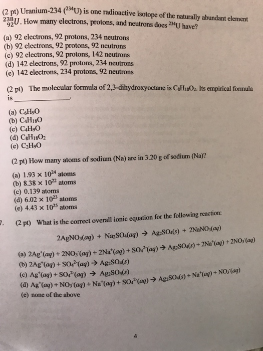 Solved ot) Uranium-234 ( AU) is one radioactive isotope of | Chegg.com