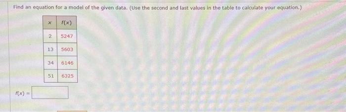 Solved Find an equation for a model of the given data. (Use | Chegg.com