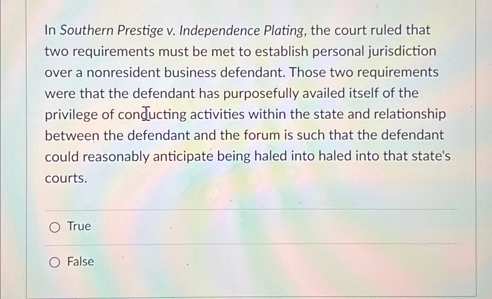 Solved In Southern Prestige v. ﻿Independence Plating, the | Chegg.com