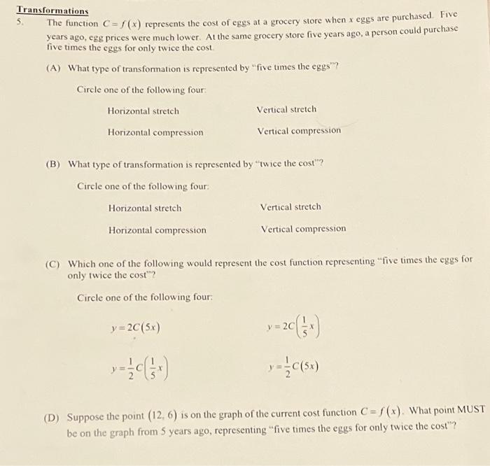 Solved Transformations The function C = f(x) represents the | Chegg.com