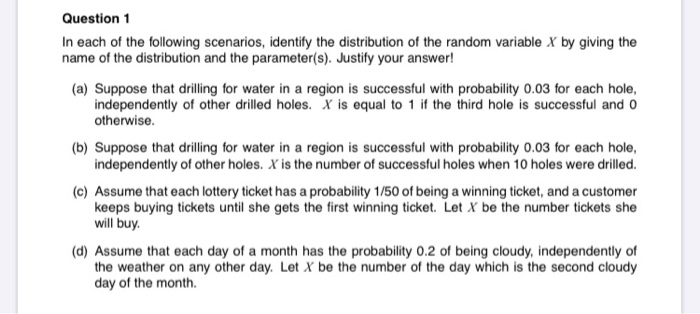 Solved Question 1 In each of the following scenarios, | Chegg.com