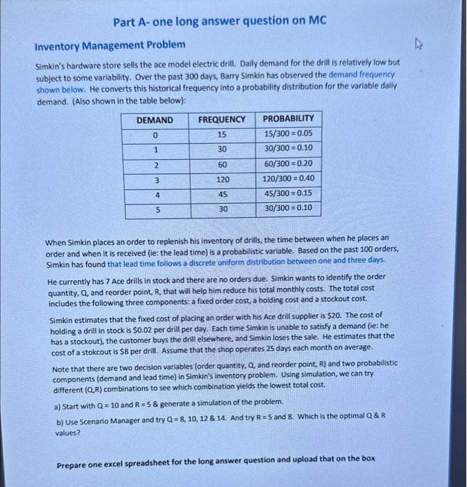 Part A- one long answer question on MC Inventory | Chegg.com