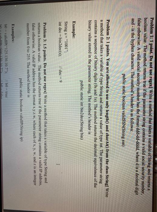 Solved Problem 1: 1 point. Do not use regex] Write a method | Chegg.com