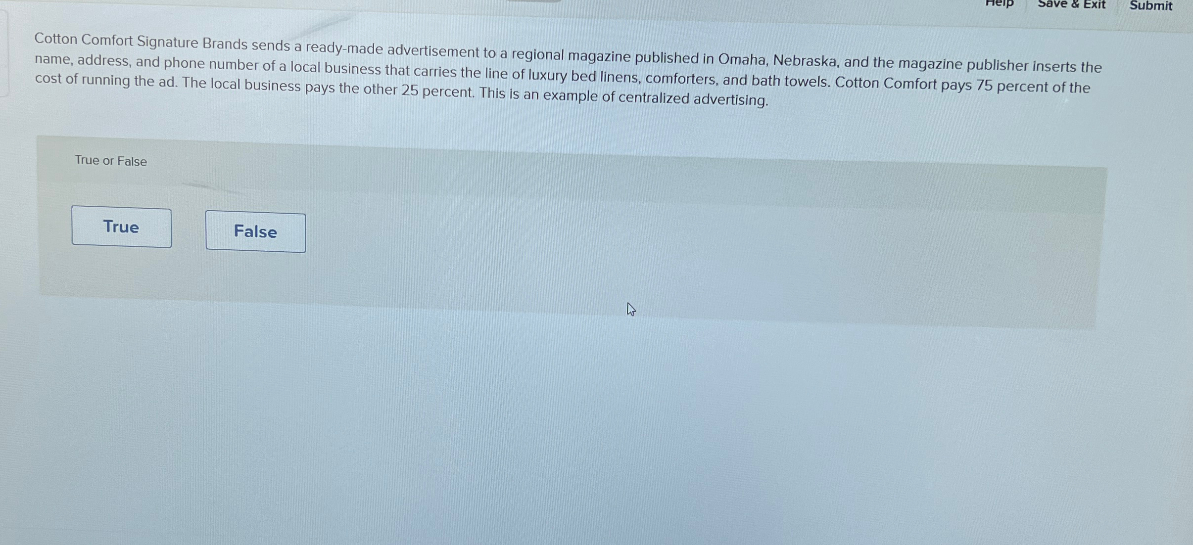 Solved Save & ExitSubmitCotton Comfort Signature Brands | Chegg.com