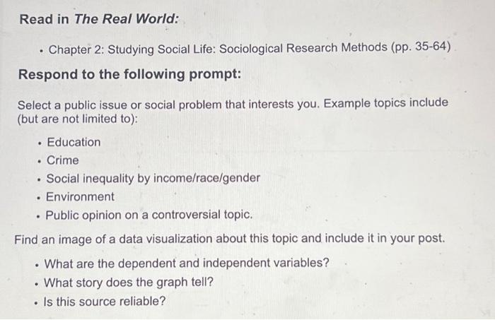 Read in The Real World: - Chapter 2: Studying Social | Chegg.com