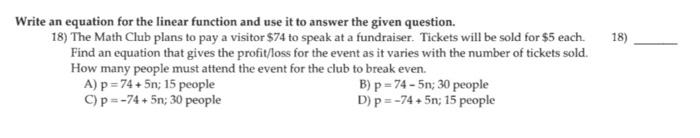 Solved 18) Write an equation for the linear function and use | Chegg.com