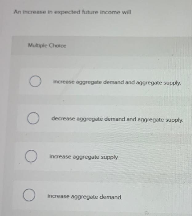 Solved An increase in expected future income will Multiple | Chegg.com