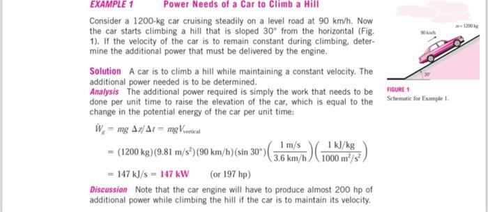 Solved EXAMPLE 1 Power Needs of a Car to Climb a Hill | Chegg.com