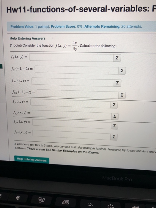 Solved Hw11 Functions Of Several Variables F Problem Value 3113