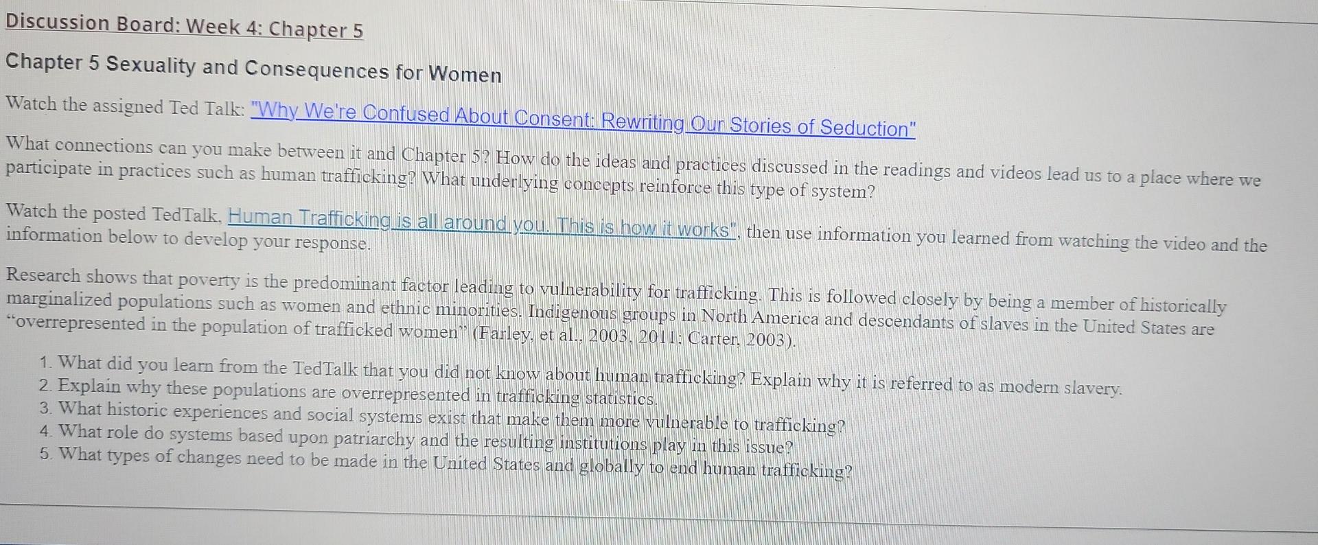 Discussion Board: Week 4: Chapter 5 Chapter 5 | Chegg.com