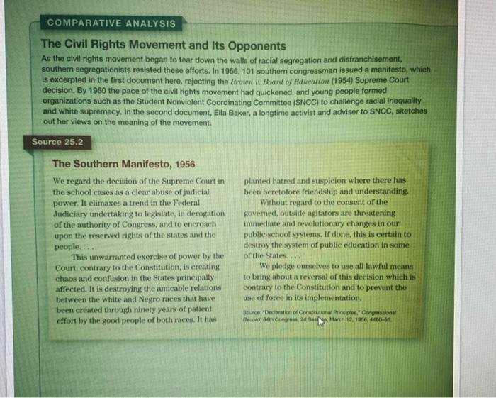 Solved COMPARATIVE ANALYSIS The Civil Rights Movement and | Chegg.com