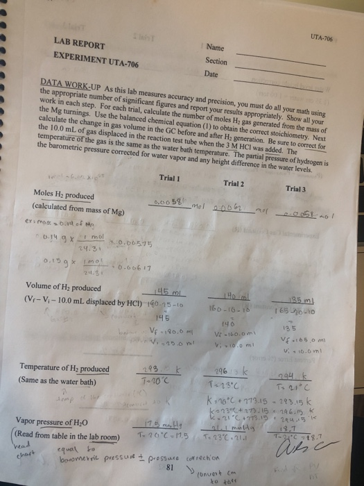 UTA-706 LAB REPORT EXPERIMENT UTA-706 Name Section | Chegg.com