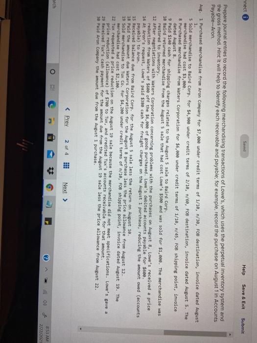 Solved nect Saved Help Save & Exit Submit 1. Prepare Journal | Chegg.com Solved nect Saved Help Save & Exit Submit 1. Prepare Journal | Chegg.com