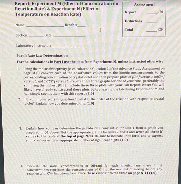 Solved Report: Experiment M (Effect of Concentration on | Chegg.com