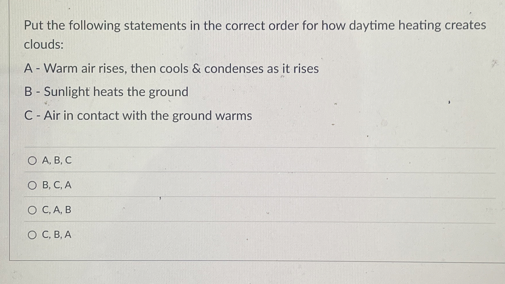 Solved Put the following statements in the correct order for | Chegg.com