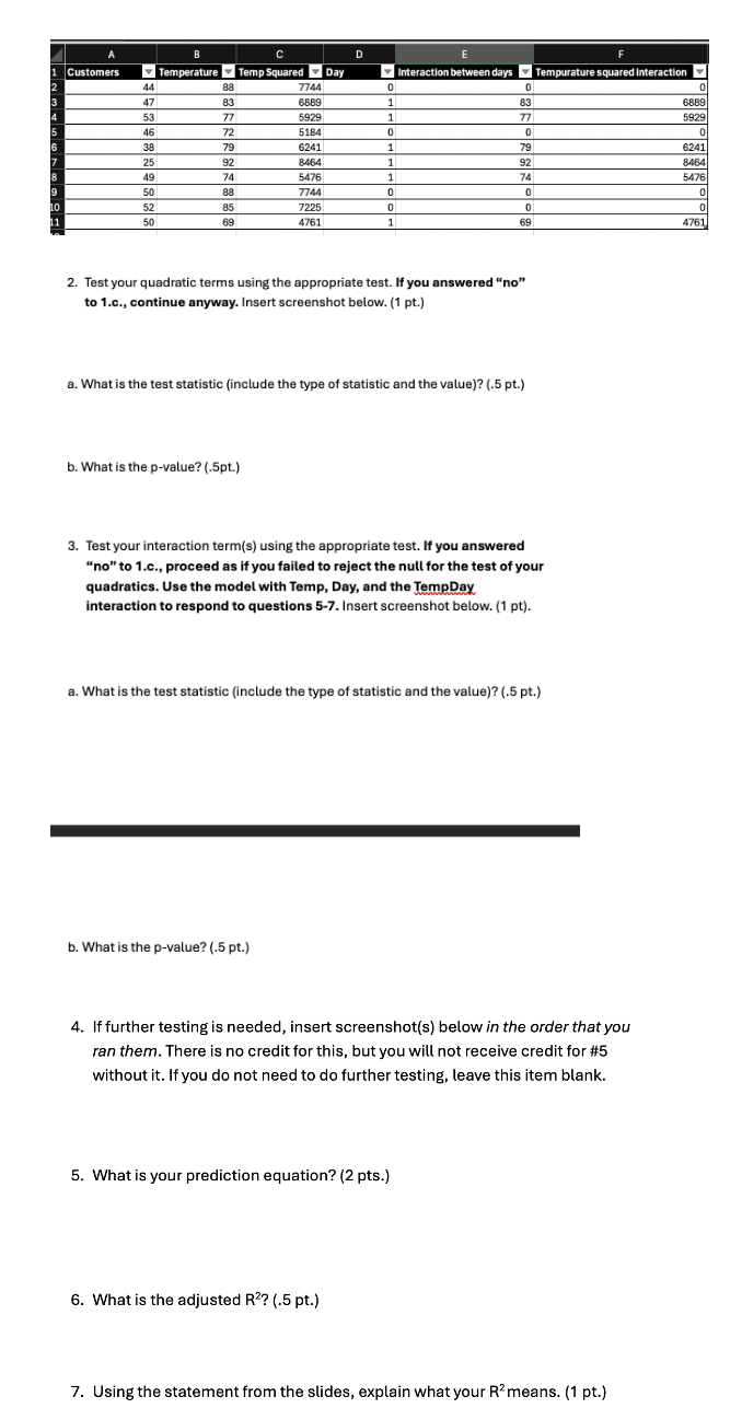Solved 2. ﻿Test your quadratic terms using the appropriate | Chegg.com