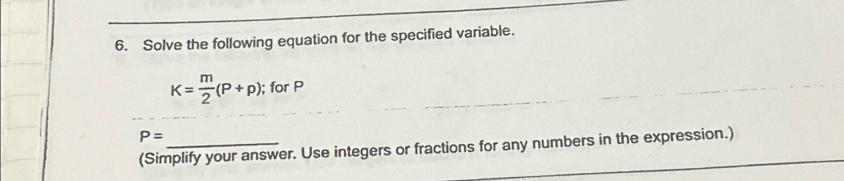 Solved Solve the following equation for the specified | Chegg.com