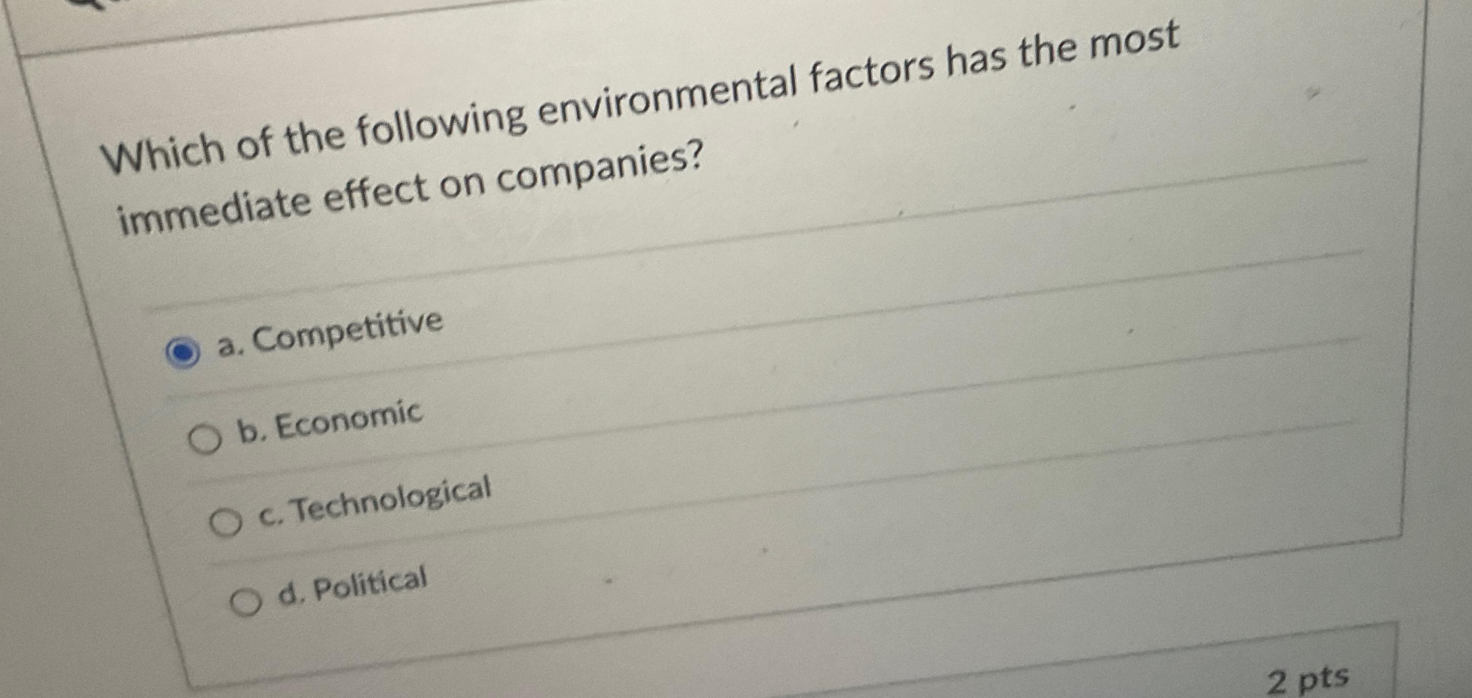 Solved Which of the following environmental factors has the | Chegg.com
