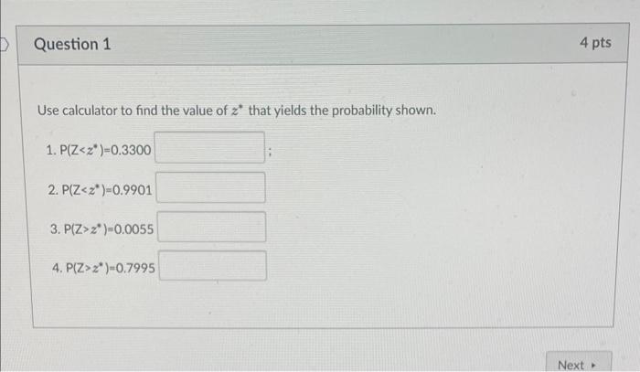 Solved Use calculator to find the value of z∗ that yields | Chegg.com