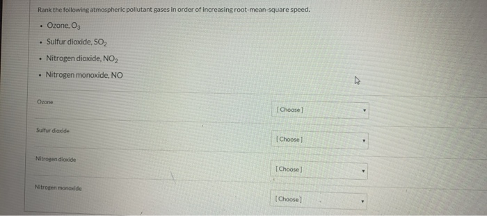 Solved Rank the following atmospheric pollutant gases in | Chegg.com