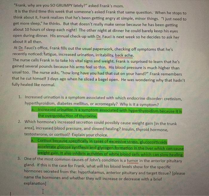 Solved “Frank, why are you SO GRUMPY lately?” asked | Chegg.com
